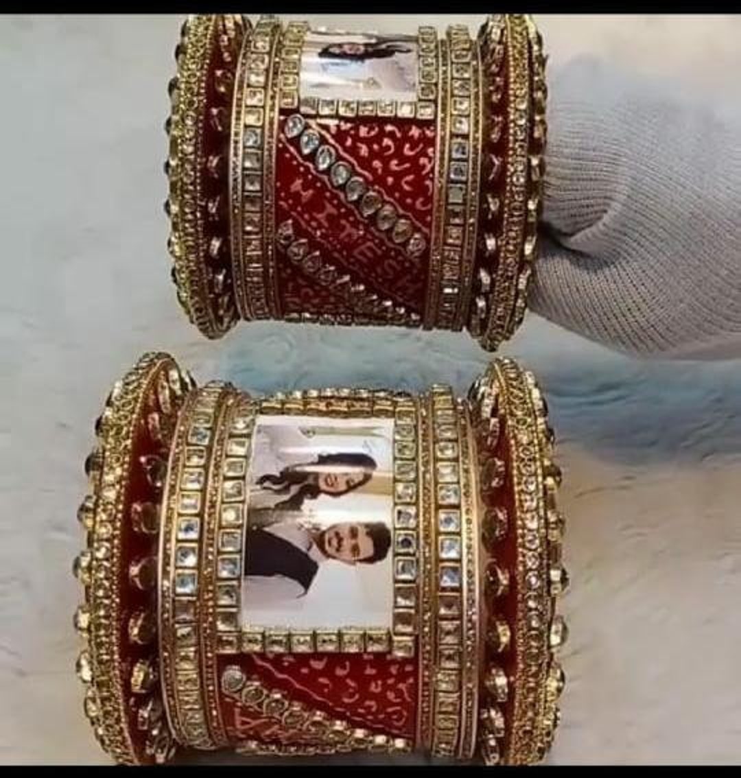 Indian Rajwadi Kundan Work Wedding Photo Chura, Punjabi Style Hand ...