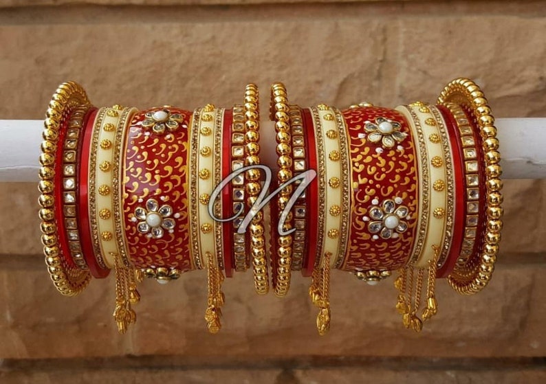 Indian Wedding Chuda Set Glass Kundan & Stone Work Embellished - Etsy