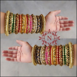 Rajwadi Style Bridal Multi Color Chuda Set, Indian Wedding Glass Kundan ...