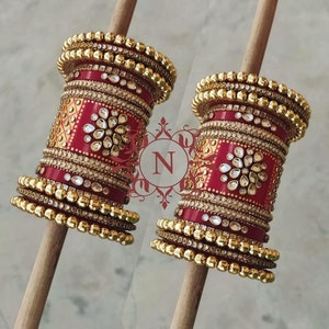 Designer Indian Wedding Glass Kundan Work Chuda Set, Rajwadi Hand ...