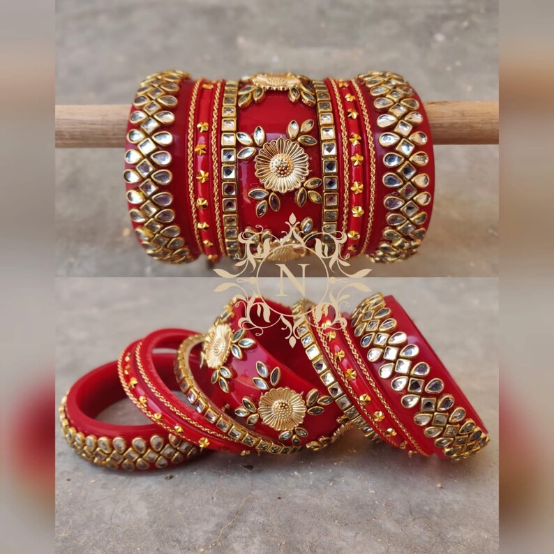 Indian Red Color Wedding Chura Set Embellished With Heavy - Etsy