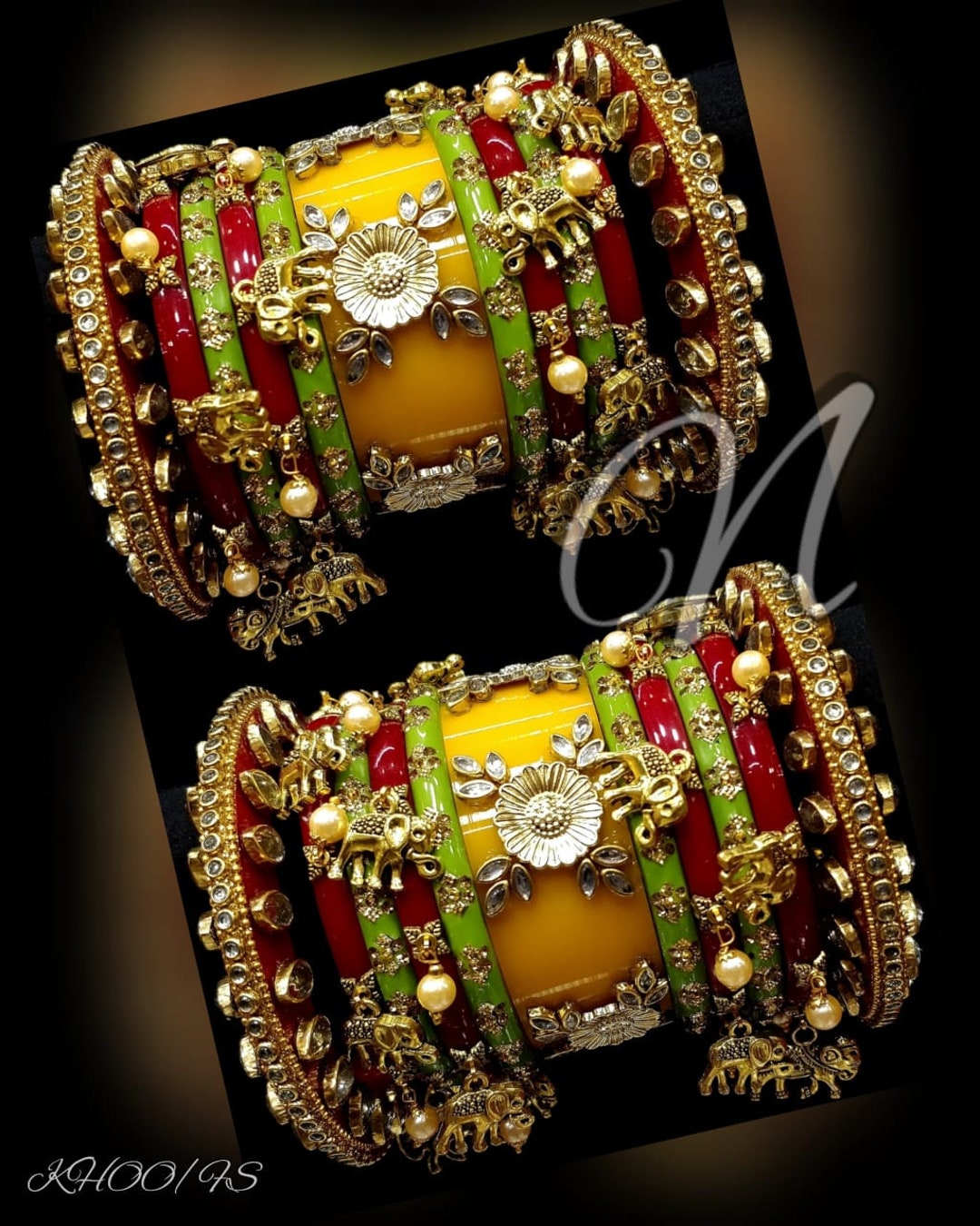 Ethnic Elephant & Floral Metal Figure Bridal Chura Set, Multi Color ...