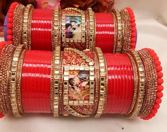 Indian Wedding Photo Chura Set Glass Kundan Work Chuda Red | Etsy