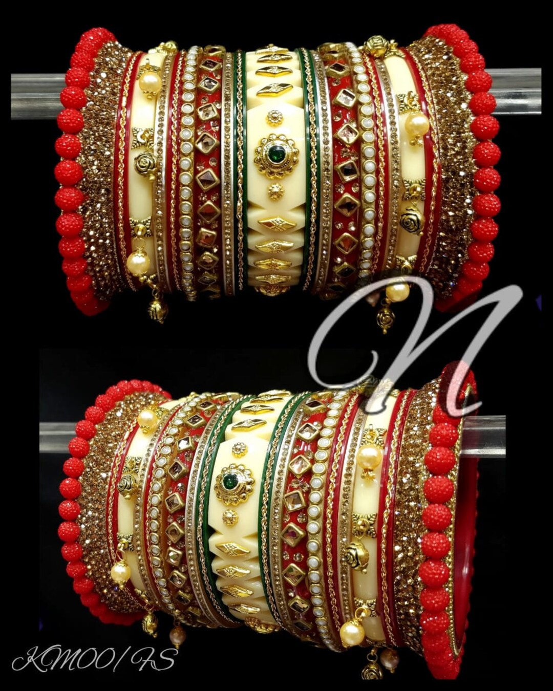 Ethnic Indian Red & Cream Bridal Chura Set Glass Stone and - Etsy