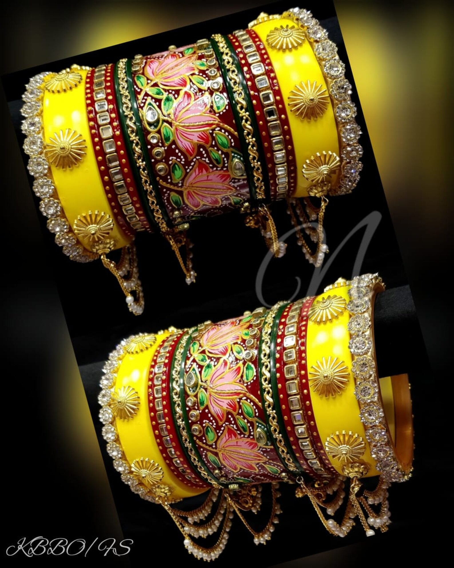 Ethnic Indian Beautiful Yellow Hand Painted Bridal Chura Set - Etsy UK