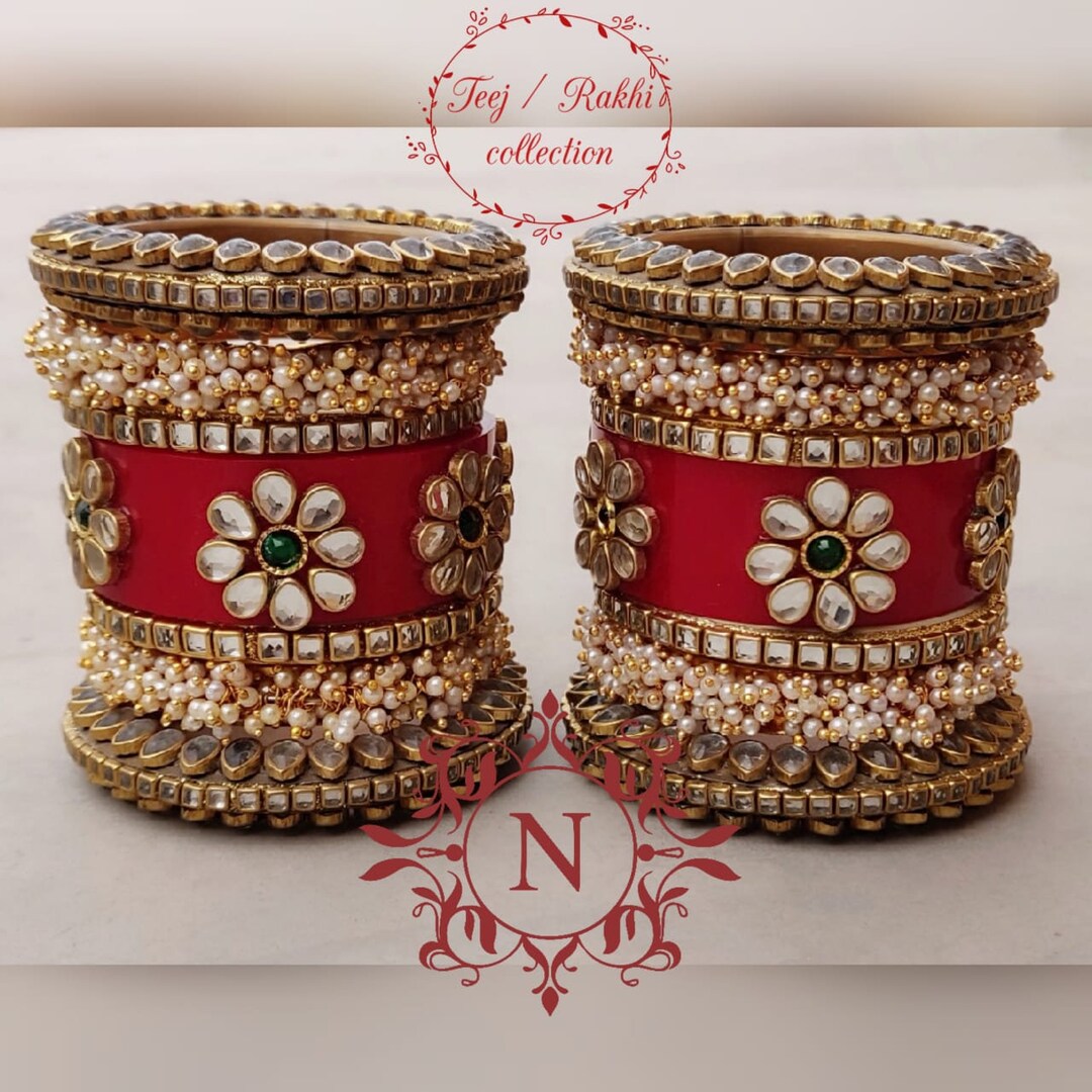 Exclusive Indian Pearls Bunches & Glass Kundan Beaded Chuda Set ...