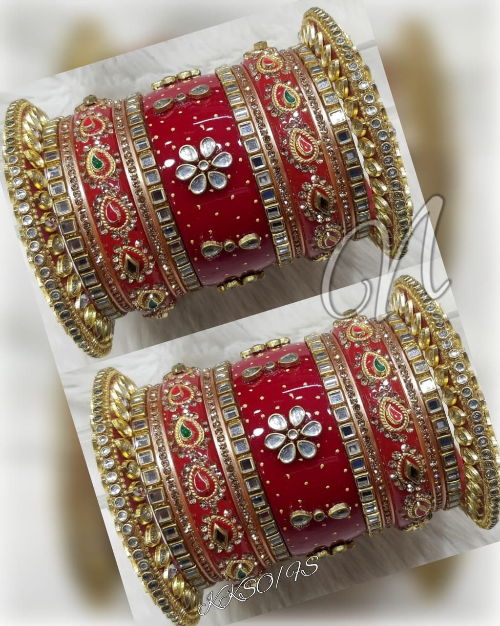 Pakistani Designer Wedding Red Color Chura Set Glass Kundan - Etsy