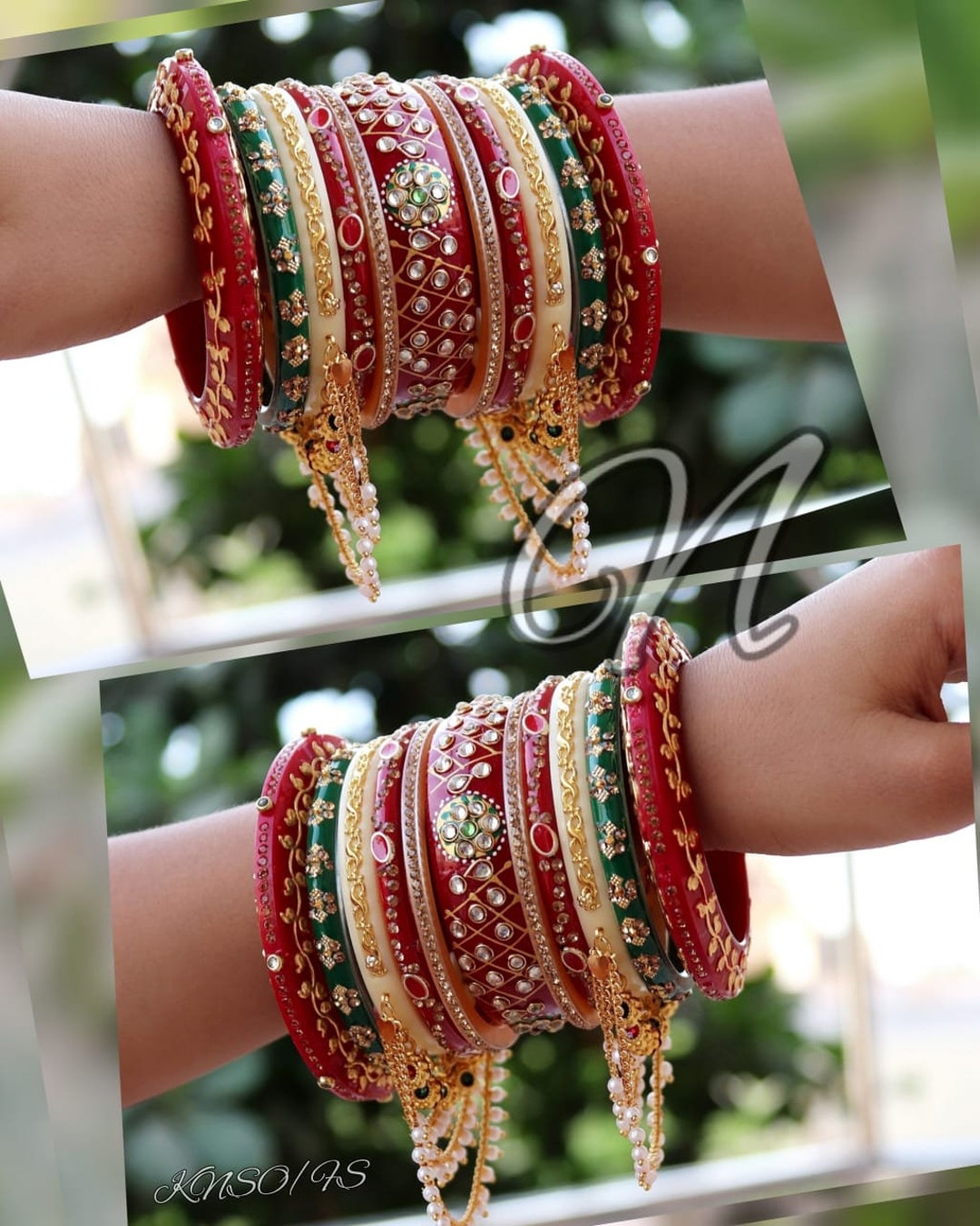 Traditional Indian Red, Green & Cream Multi Color Wedding Bangles Set ...