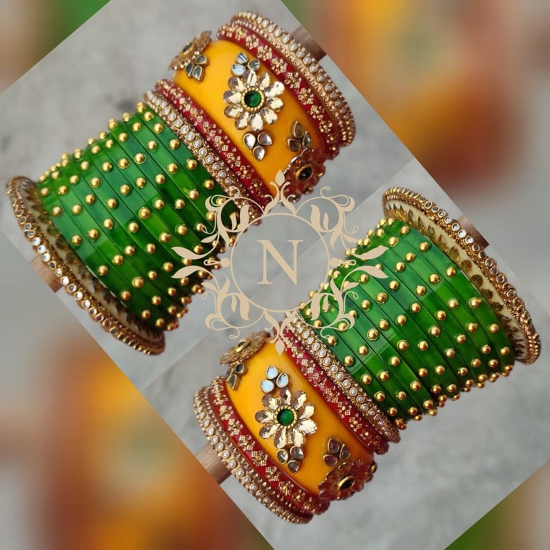 Ethnic Rajwadi Indian Green and Yellow Bridal Chura Set | Etsy