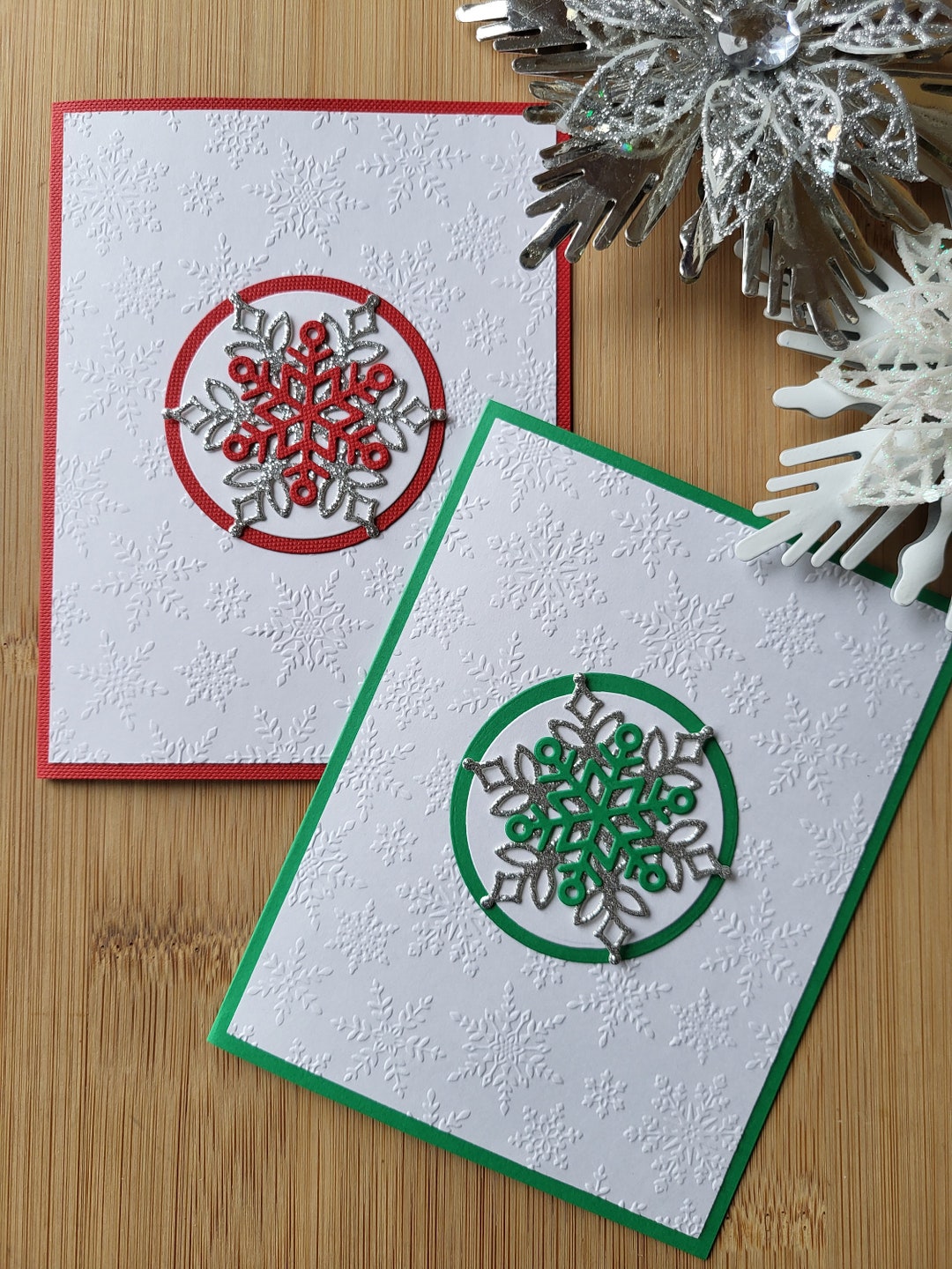 Snowflake Embossed and Snowflake Embellished Handmade Blank Notecards ...