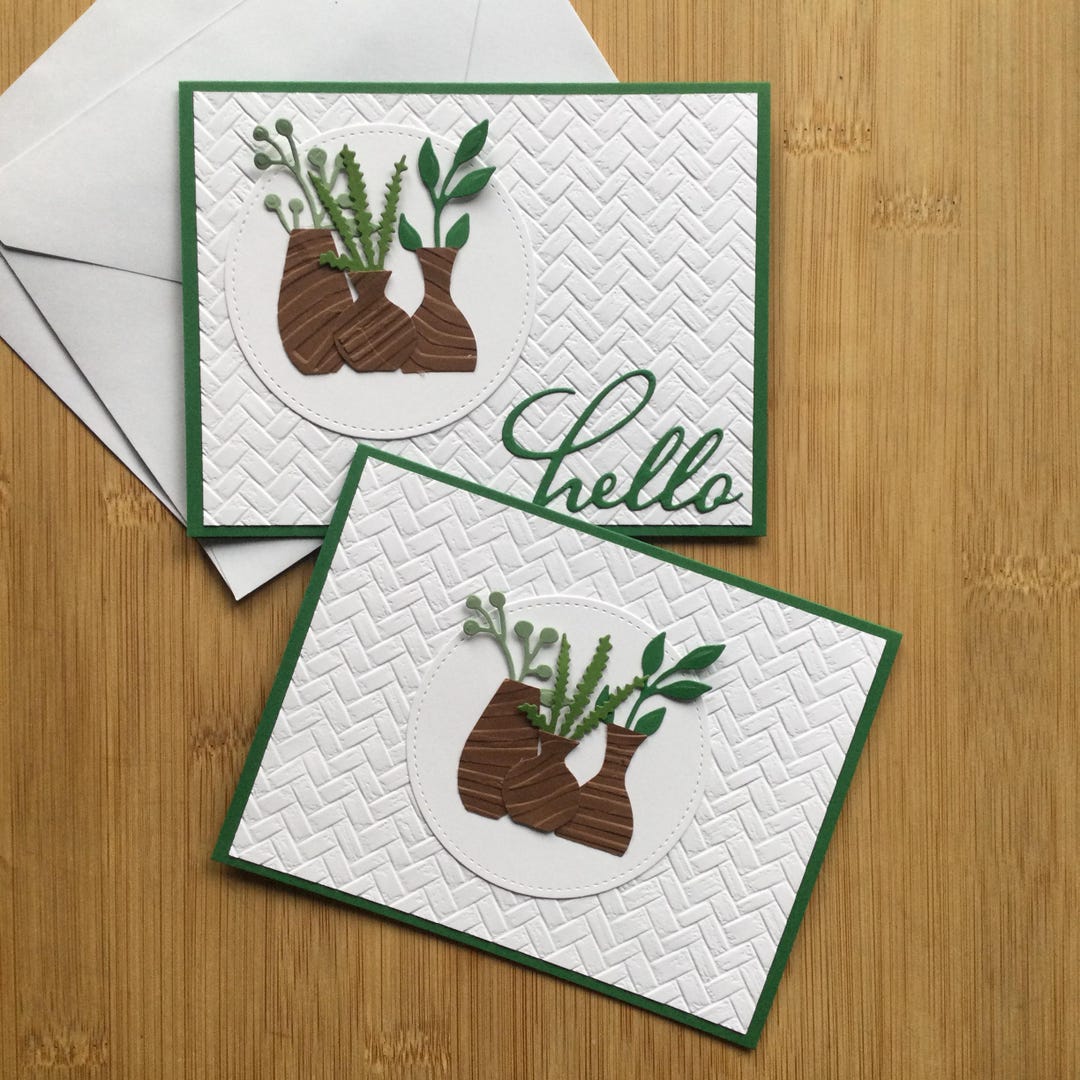 Hello/blank Handmade Blank Notecard Set With Embossed Background and ...