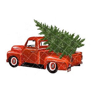 Christmas Truck Clipart Vintage Red Christmas Tree Pickup Truck Clip ...