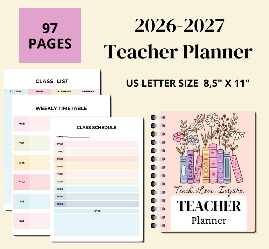 Teacher Planner Printable (rainbow), Undated Teaching Binder, Lesson ...
