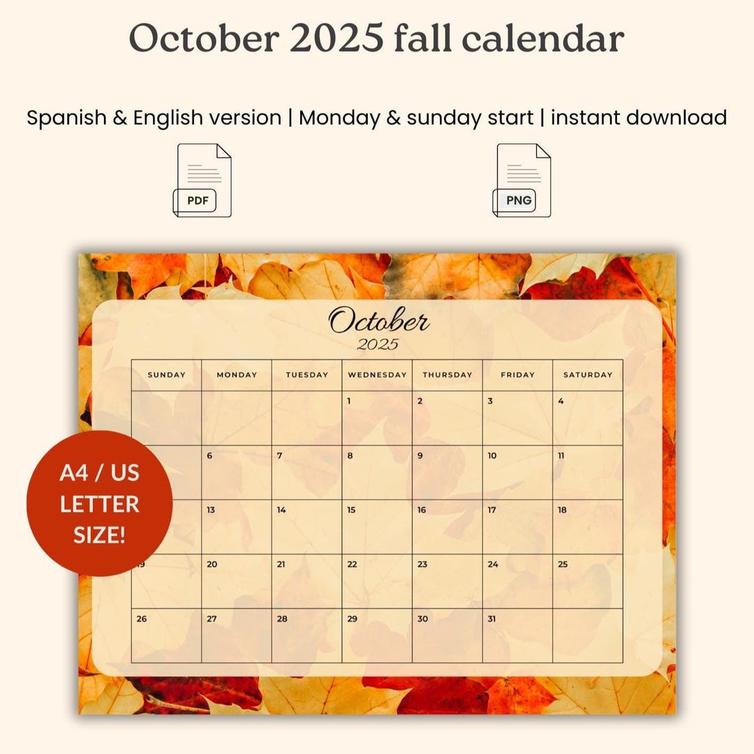 Fall Calendar October 2025 | Printable 2025 October Calendar | Monthly ...