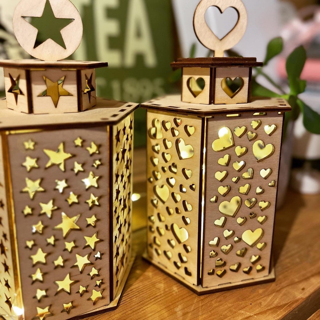 Christmas Wooden Laser Cut Heart and Star Tea Light Lanterns. - Etsy