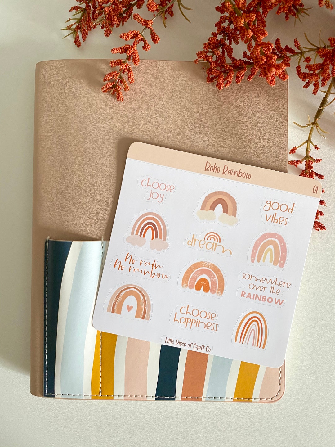 Boho Rainbow Sticker Sheet, Rainbow Stickers, Planner Stickers ...