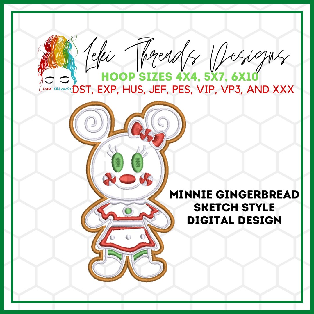Minnie Mouse Gingerbread Inspired Embroidery Design, Christmas ...