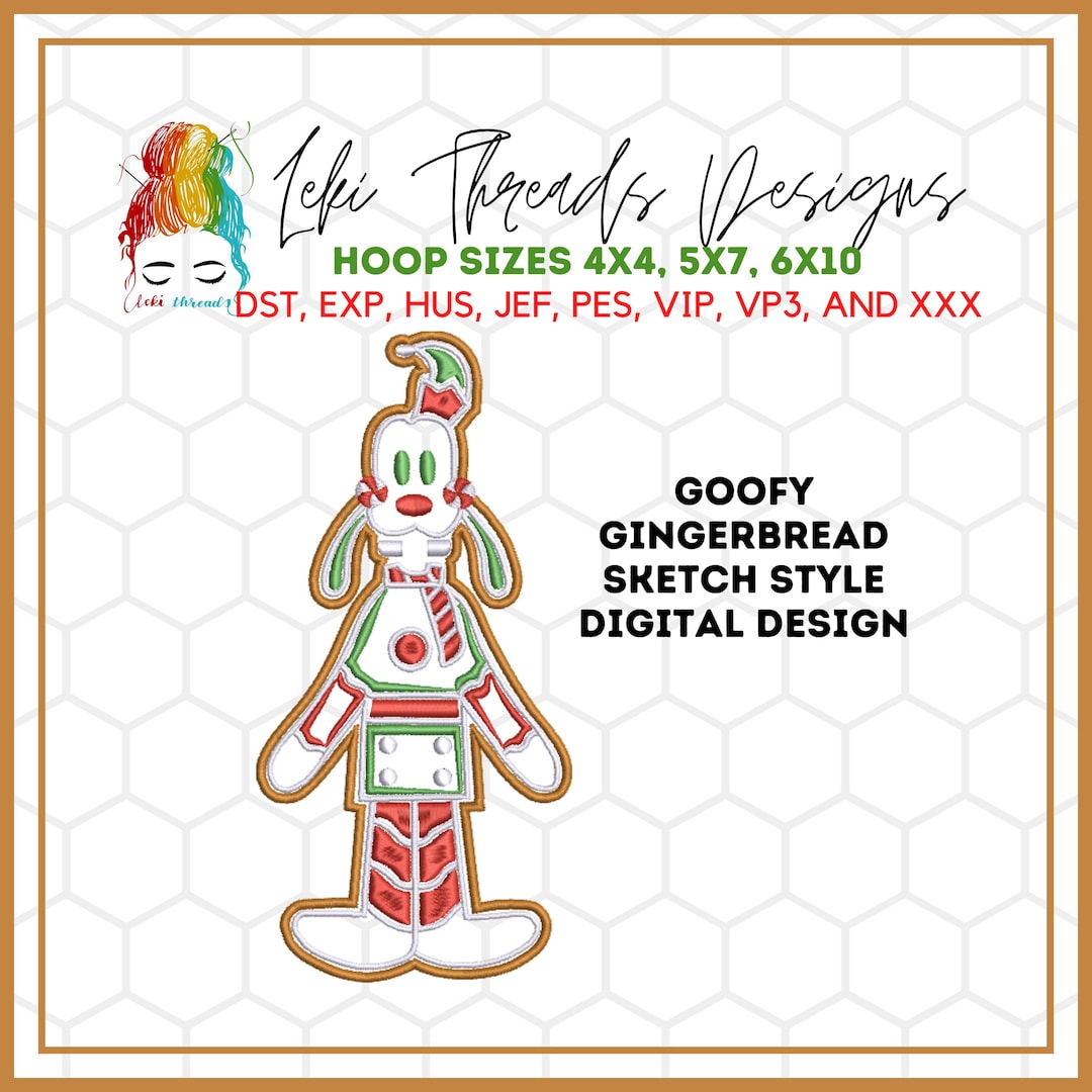 Goofy Gingerbread Inspired Embroidery Design, Christmas Embroidery ...