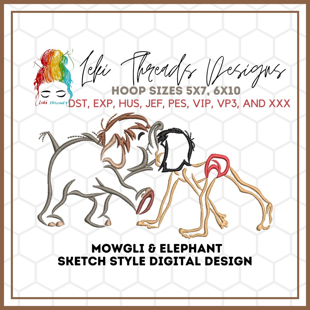 Elephant and Man Cub Embroidery Design, Machine Embroidery File ...