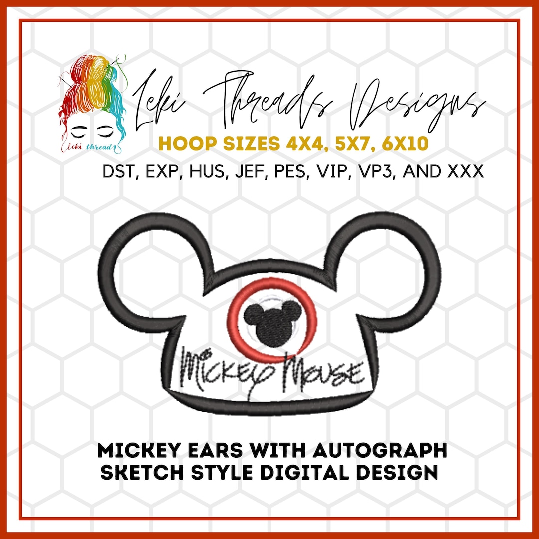 Mickey Mouse Ears Embroidery Design: Autograph Sketch (digital File) - Etsy