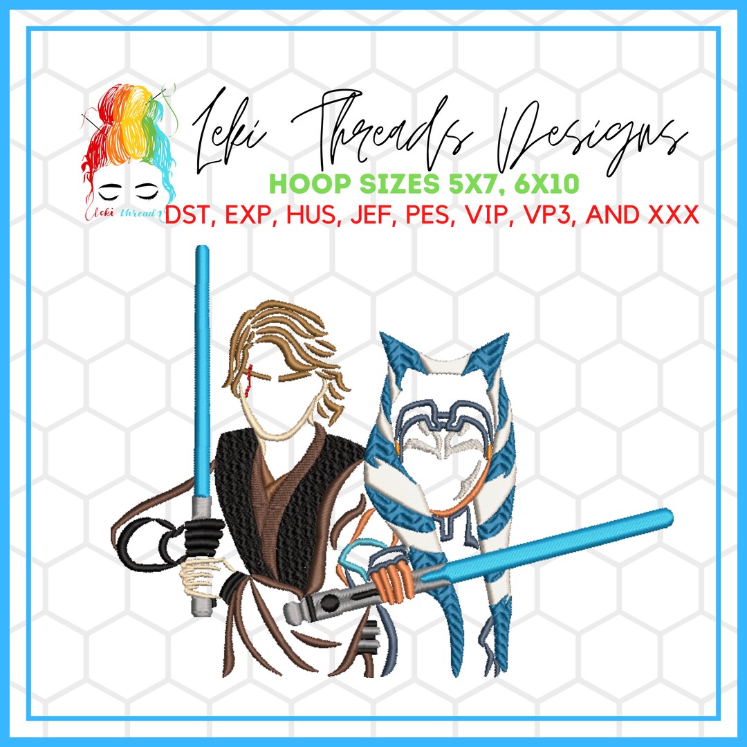 Ahsoka & Anakin Embroidery Design: Star Wars Machine File (DST, EXP ...