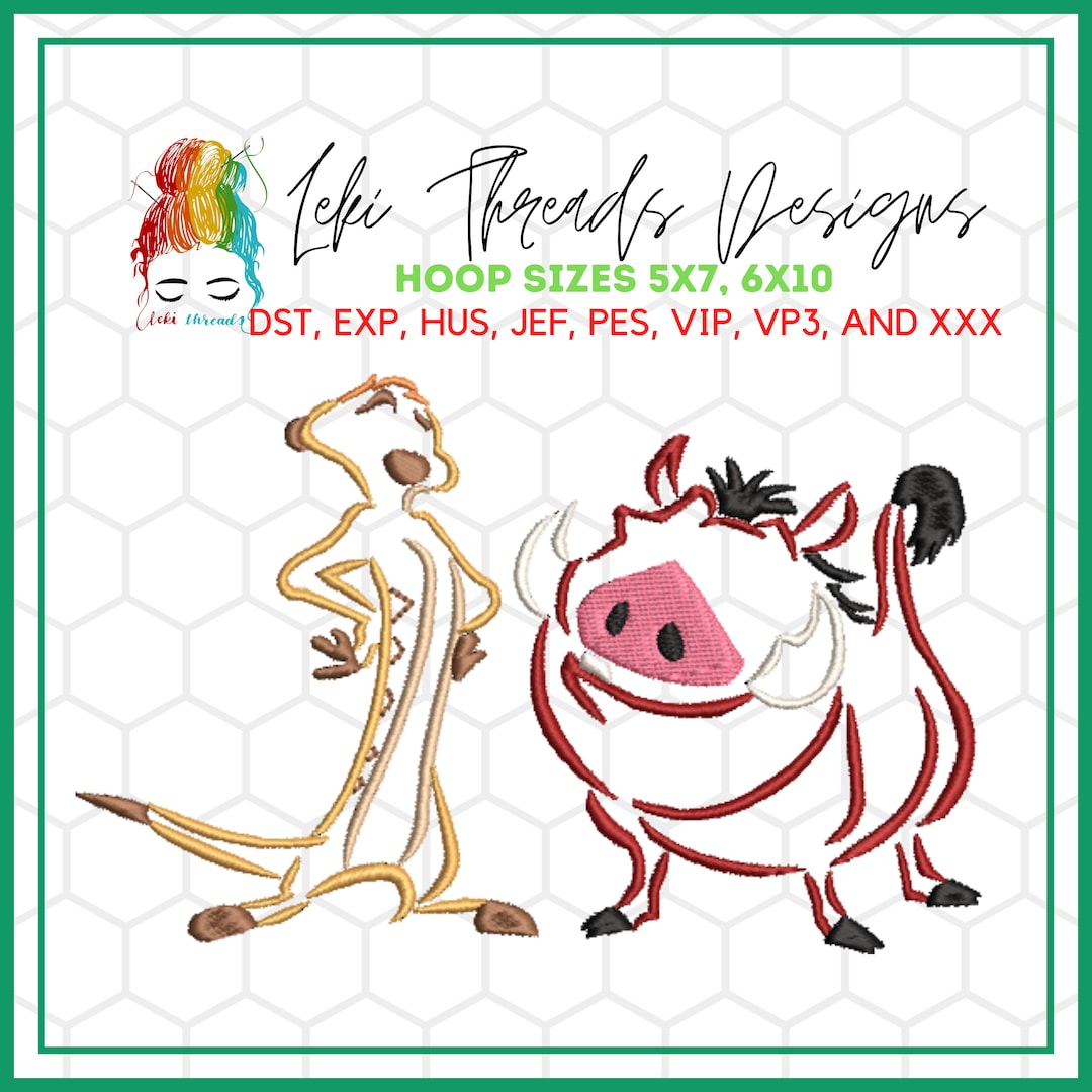 Timon and Pumbaa Inspired Embroidery Design, Machine Embroidery File ...