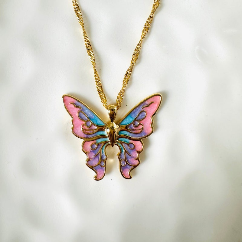 Enamel Butterfly Necklace - Etsy