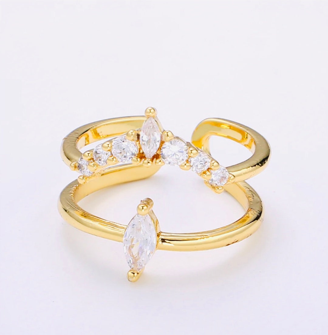 Adjustable Stacked Crystal Ring/ Double Stone Ring/summer Jewelry ...