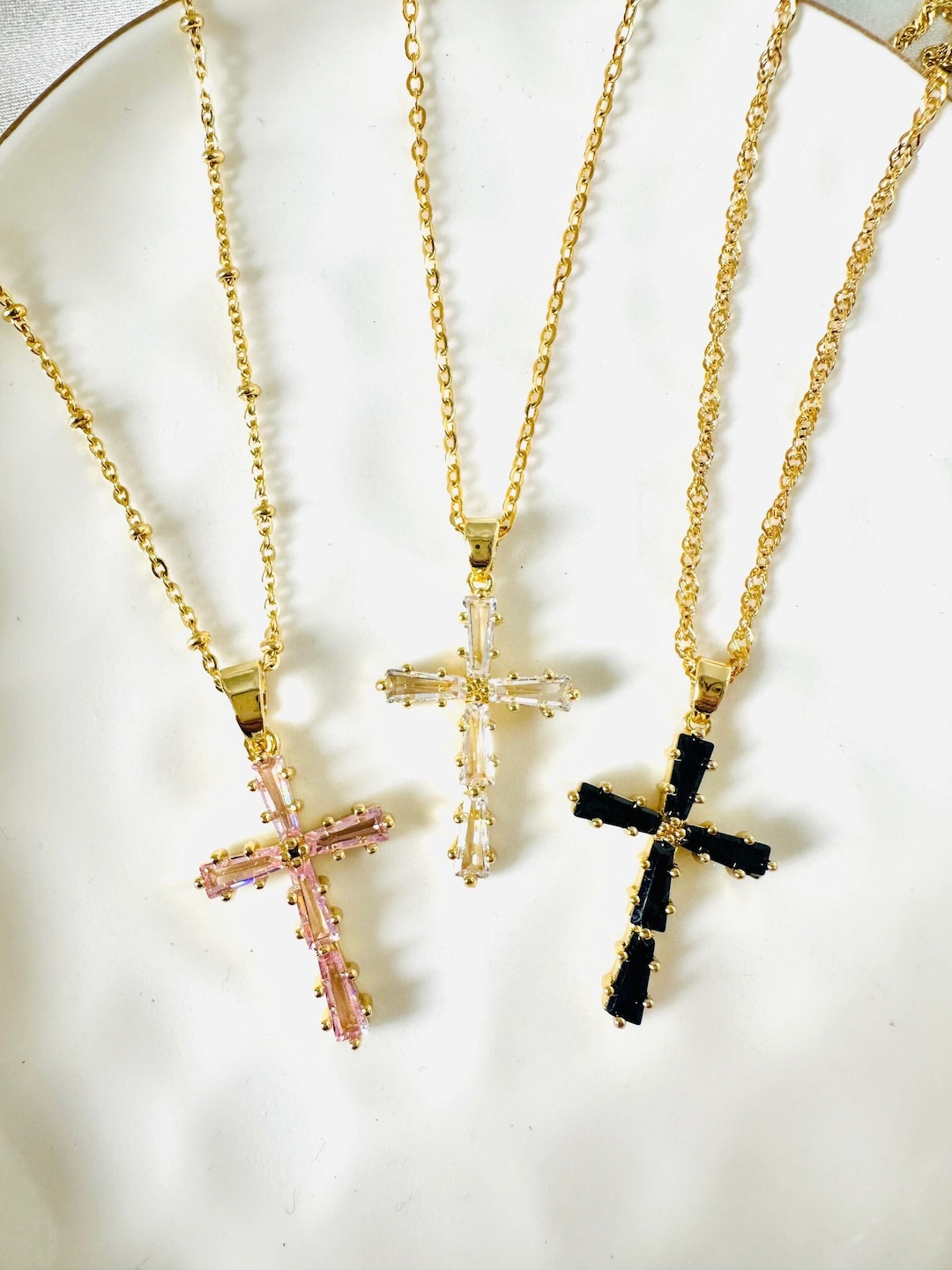 Pink Crystal Cross Necklace/clear Crystal Cross/black Crystal Cross ...