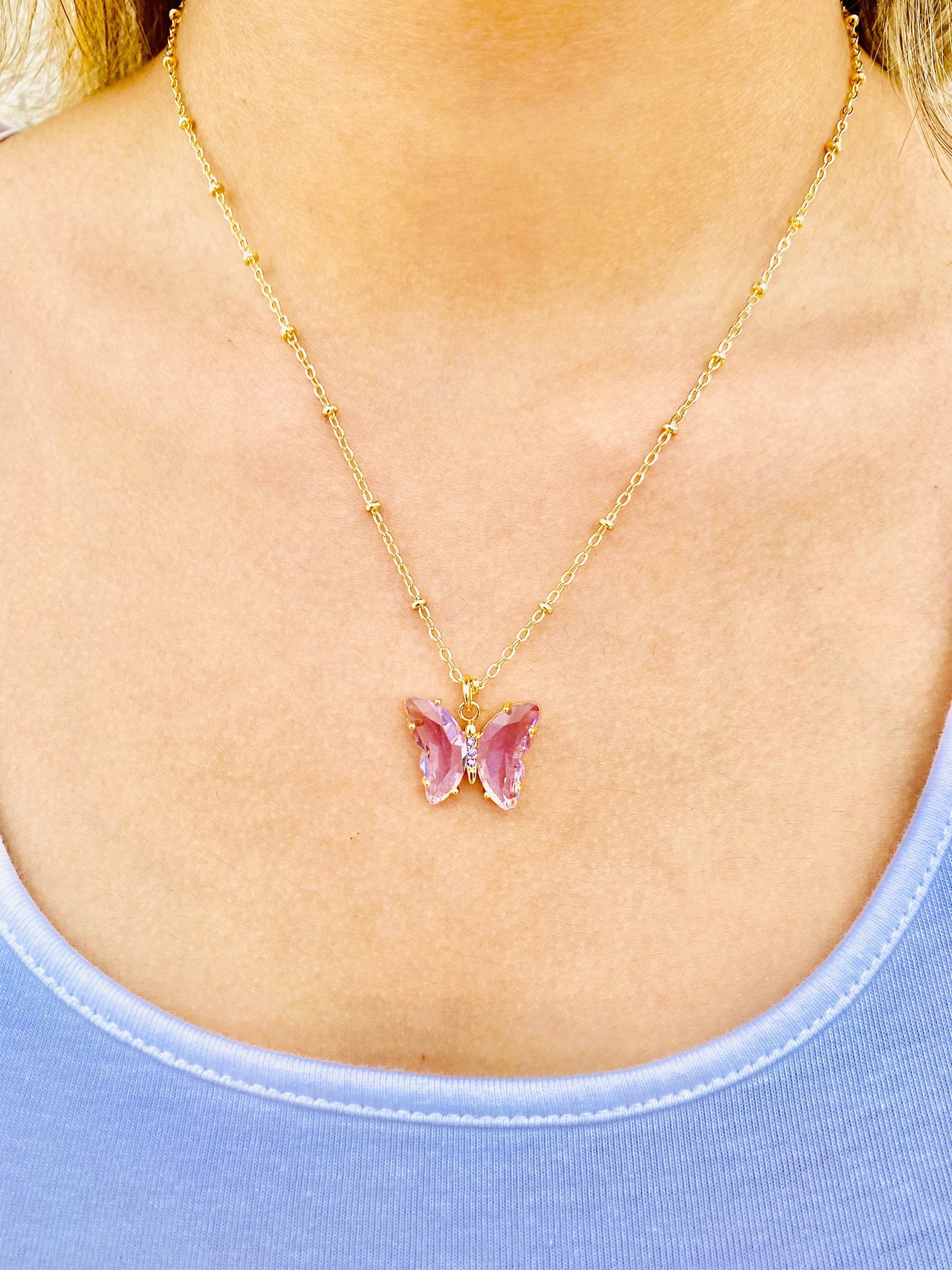 18K Gold Plated Purple Crystal Butterfly Necklace - Etsy