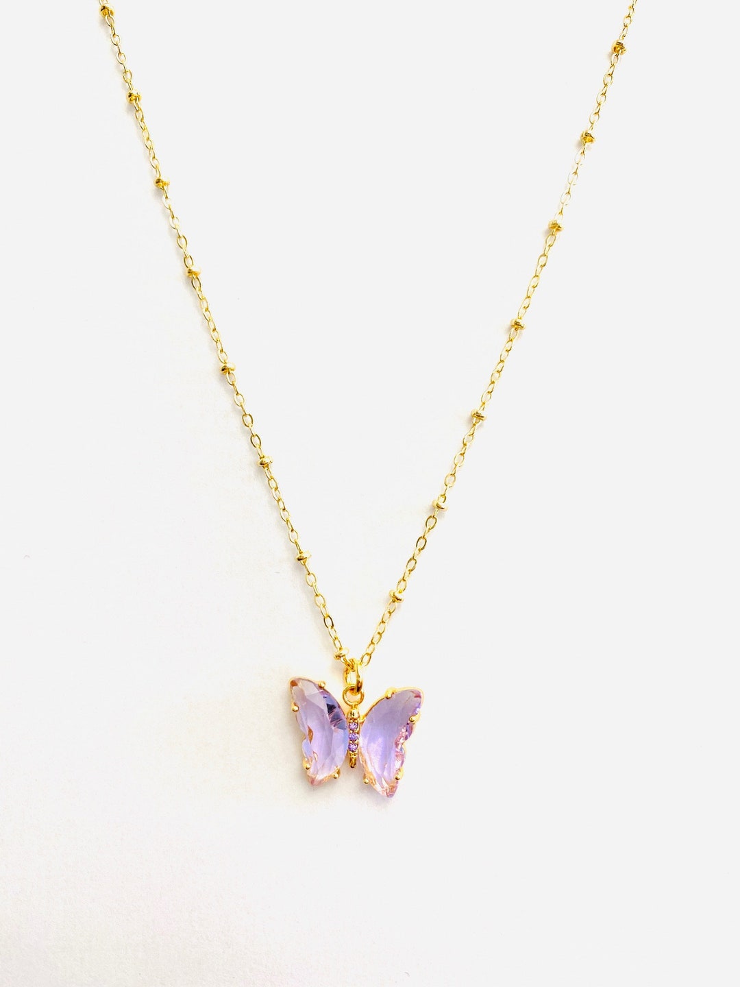 18K Gold Plated Purple Crystal Butterfly Necklace - Etsy