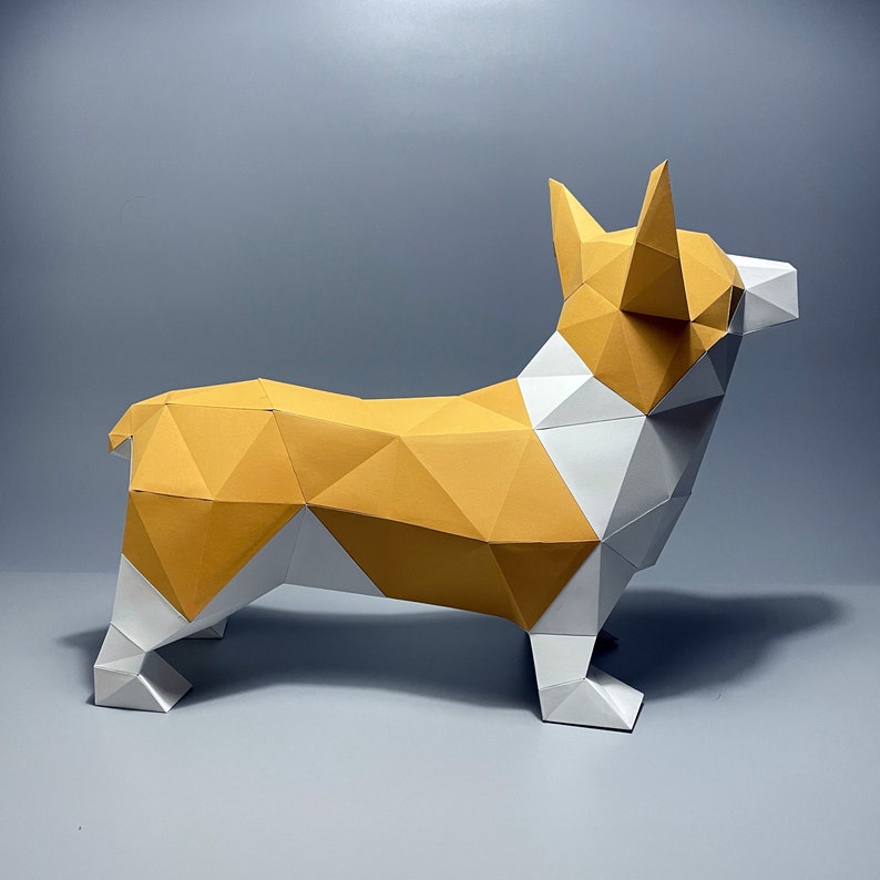 Welsh Corgi Paper Craft, 3D Low Polygonal Paper Sculpture, Digital ...