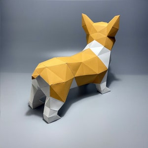 Welsh Corgi Paper Craft, 3D Low Polygonal Paper Sculpture, Digital ...
