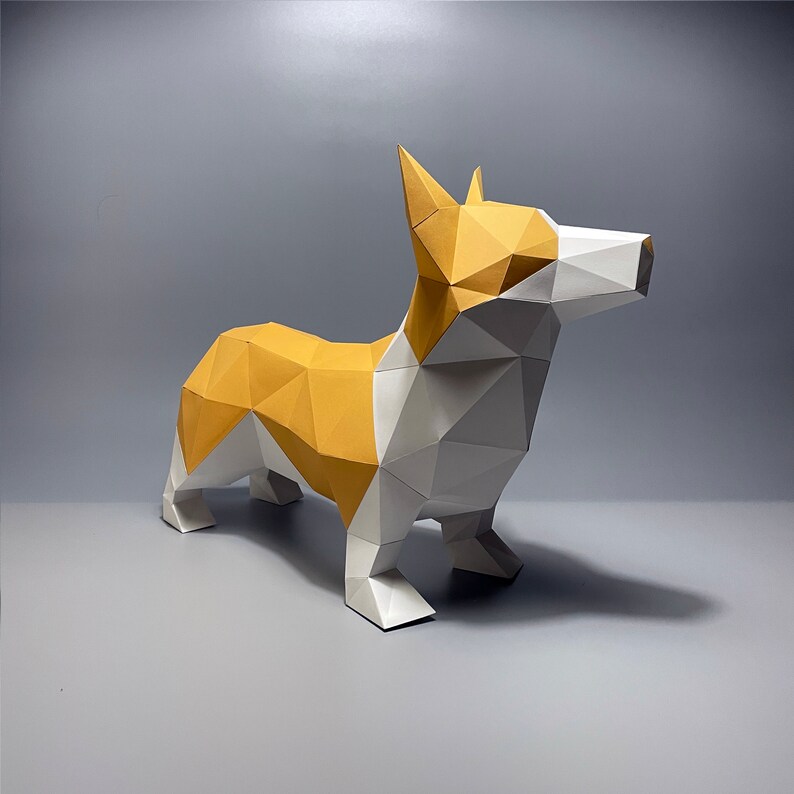 Welsh Corgi Paper Craft, 3D Low Polygonal Paper Sculpture, Digital ...