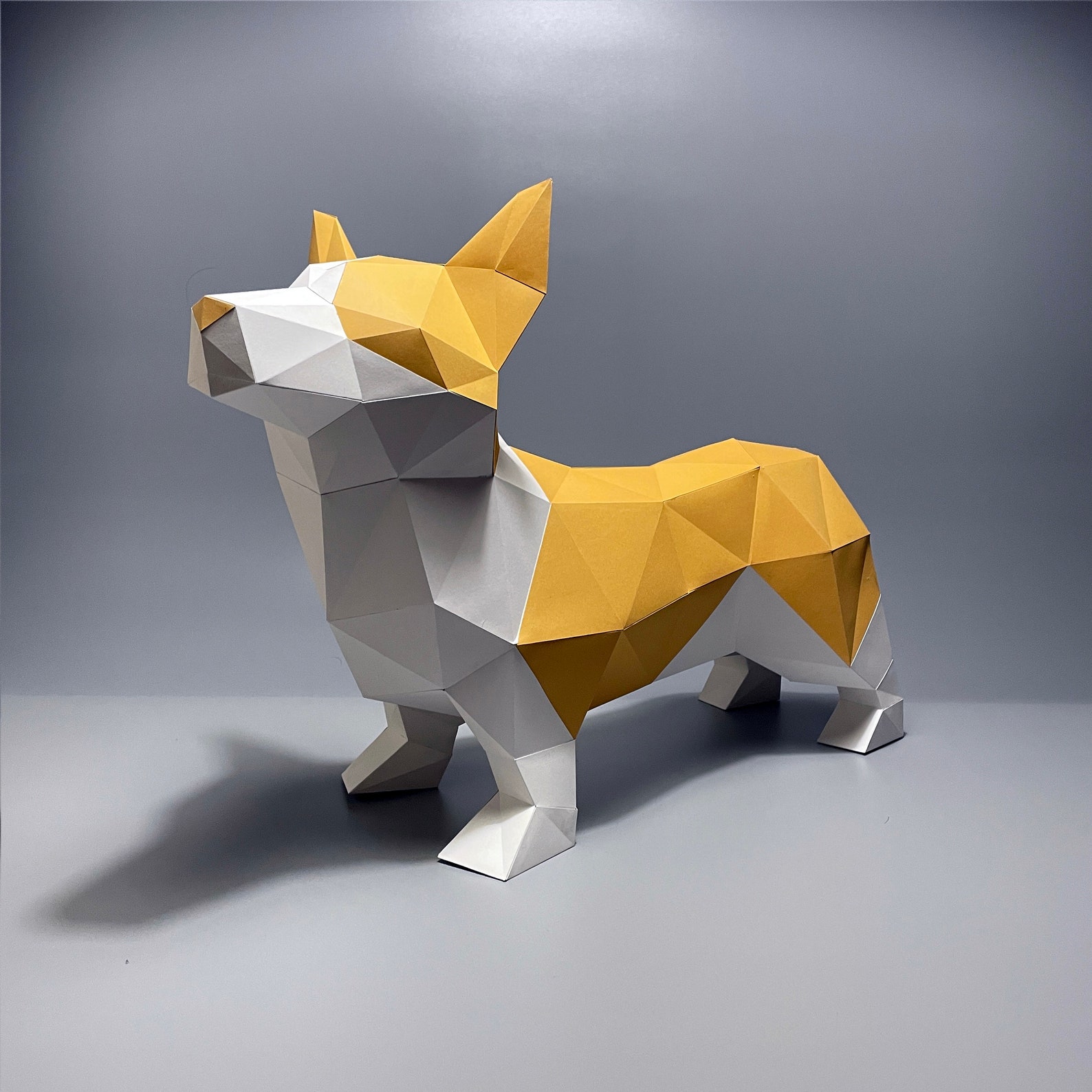 Welsh Corgi Paper Craft, 3D Low Polygonal Paper Sculpture, Digital ...