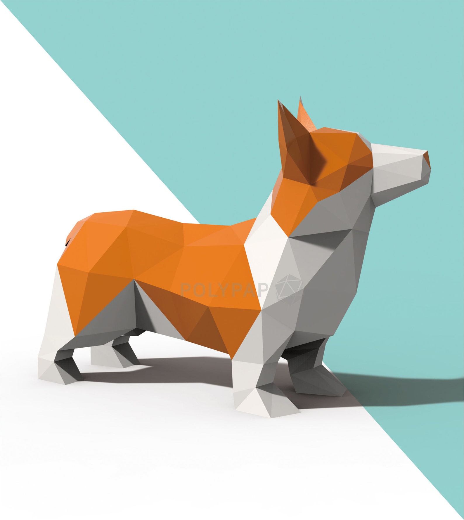 Welsh Corgi Paper Craft, 3D Low Polygonal Paper Sculpture, Digital ...