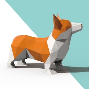 Welsh Corgi Paper Craft, 3D Low Polygonal Paper Sculpture, Digital ...