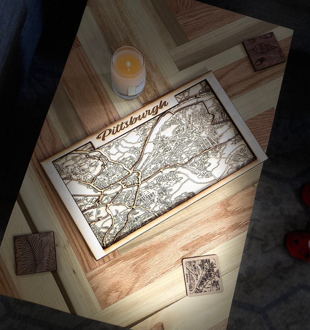 Custom Pittsburgh Map, Custom Engraved Maps, Favorite City Maps, Custom ...