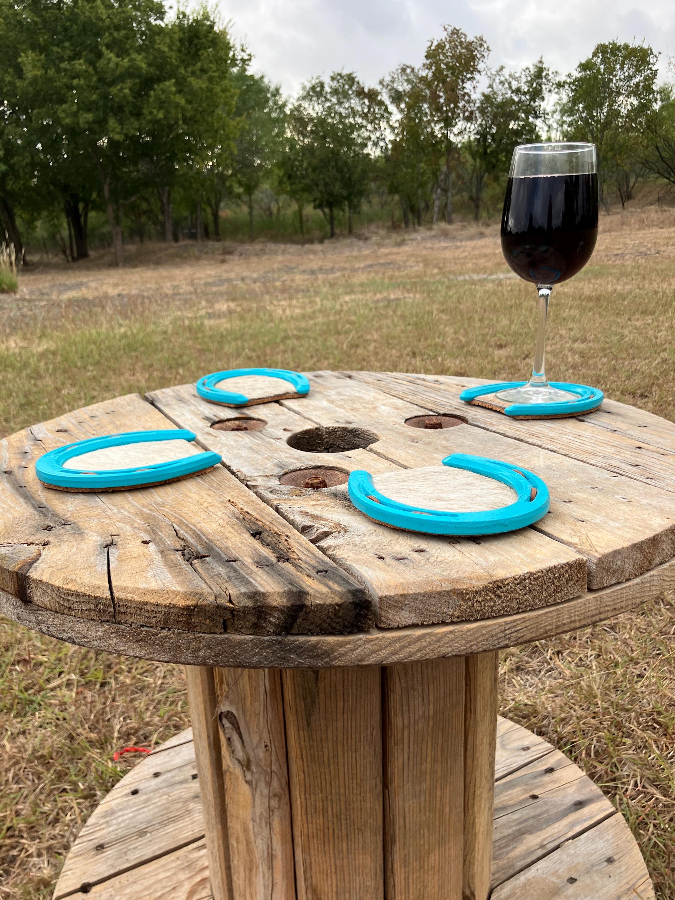 Turquoise Horseshoe Coasters: Cowhide Western Bar Decor (set of 4) - Etsy