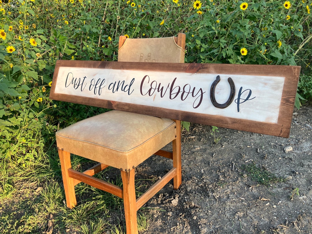 Rustic Cowboy up Sign: Distressed Western Decor With Horseshoe - Etsy