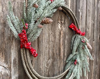 Winter Rustic Lasso Western Christmas Wreath Cowboy Christmas Lariat ...