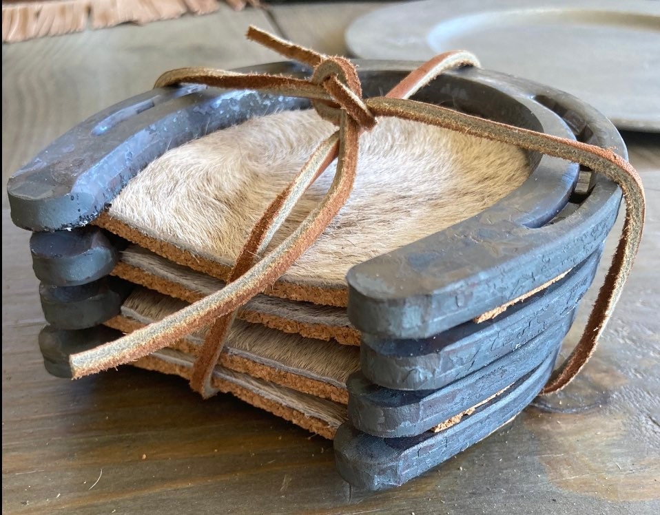 Bar / Coasters / Horseshoes / Cowhide / Leather / Horseshoe Coasters ...