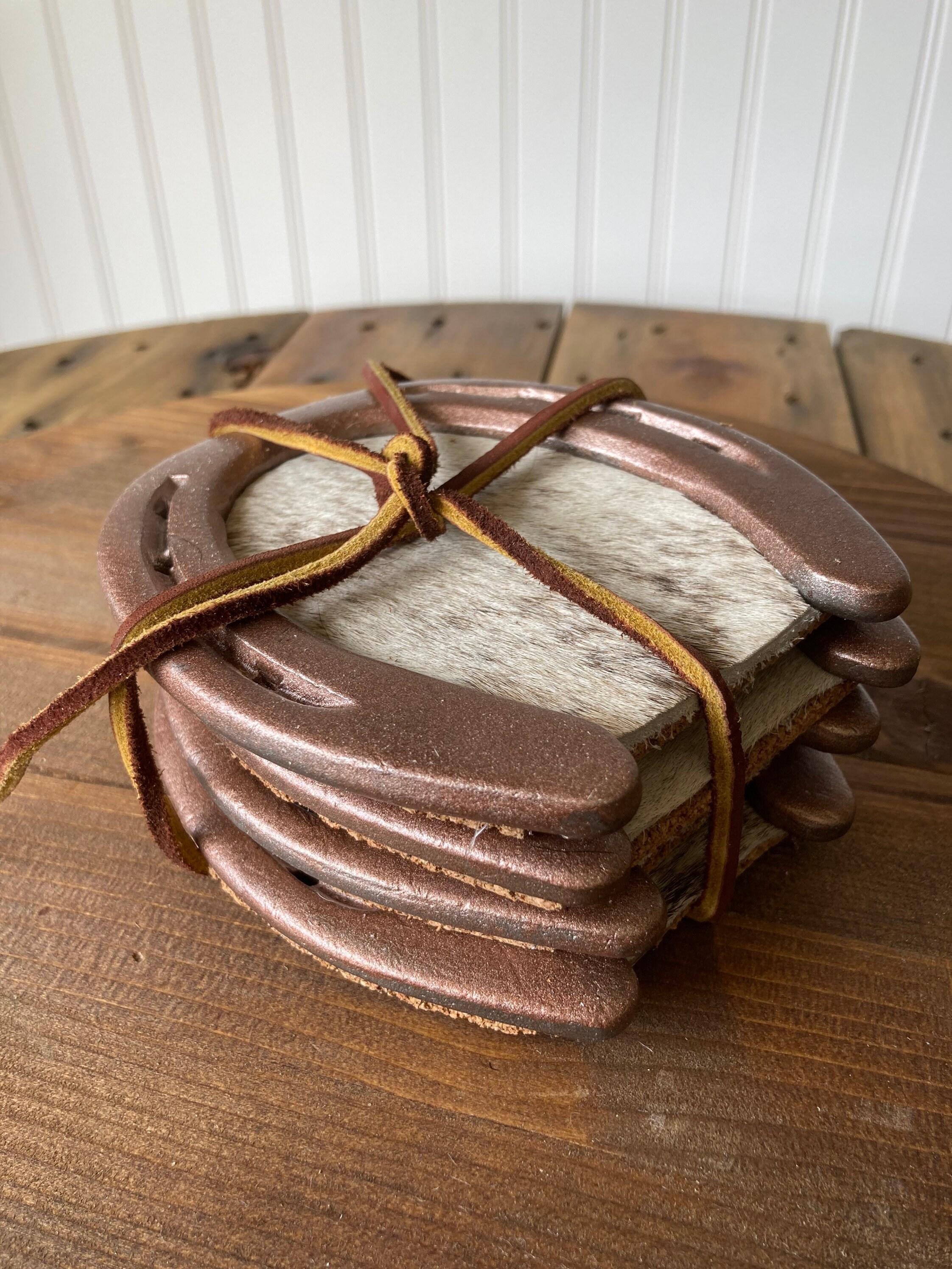 Coasters / Bar / Horseshoes / Cowhide / Leather / Horseshoe | Etsy