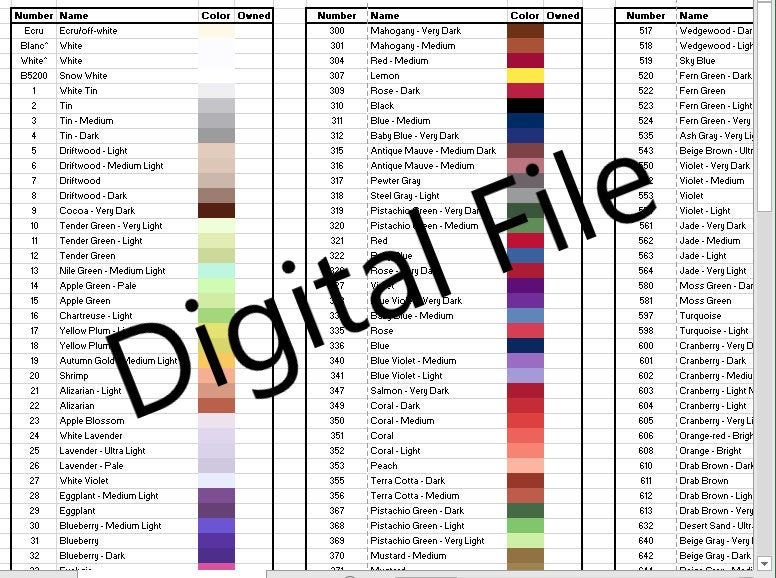 Printable Dmc Color Chart Pdf Download Etsy Images And Photos Finder