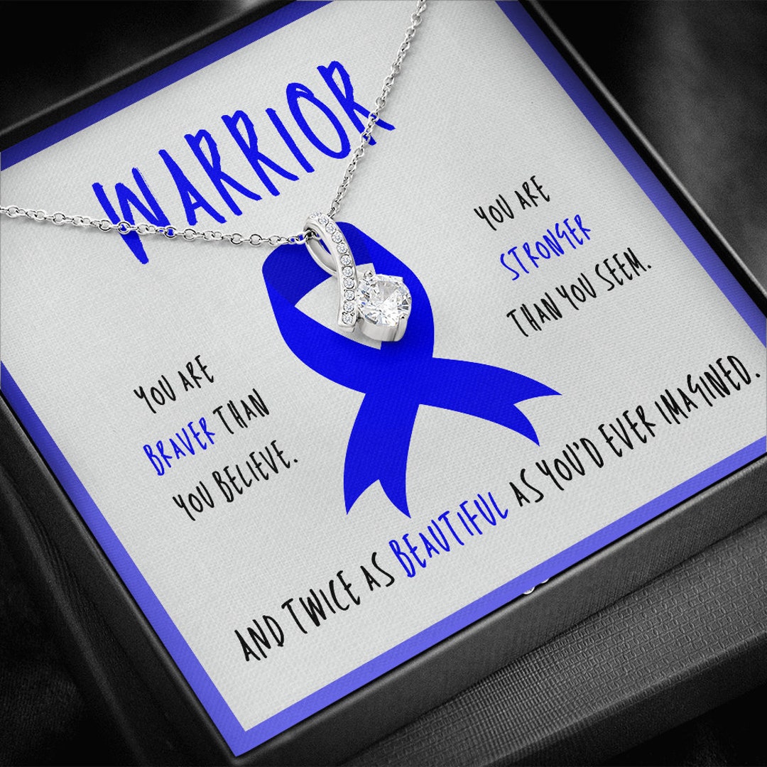 Huntington's Disease Warrior Ribbon Necklace Gift | Blue Ribbon ...