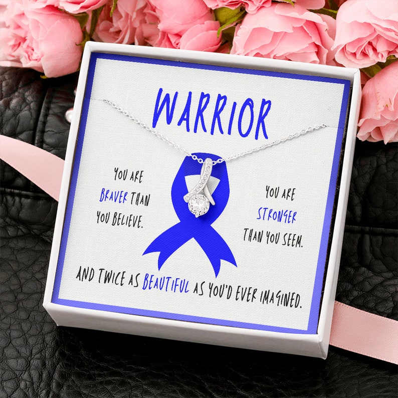 Huntington's Disease Warrior Ribbon Necklace Gift Blue - Etsy