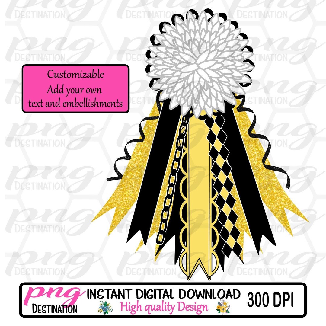 Blank Ribbons/customizable/homecoming DIY Mum Png/yellow Gold Black ...
