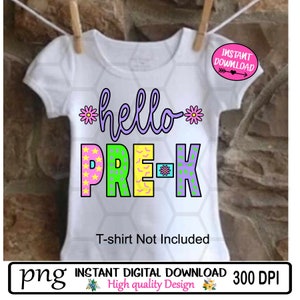 Hello Pre-k // Pink Purple Lt Blue // Stacked Design // School Grade ...