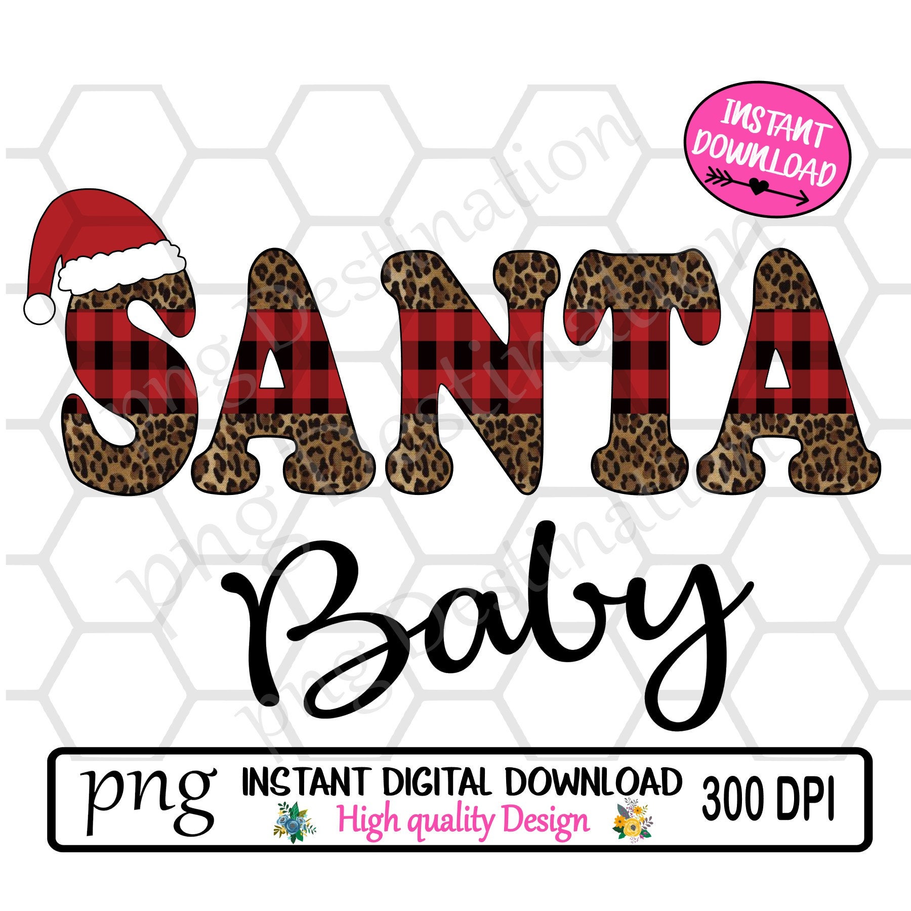 Santa Baby Christmas Design, PNG INSTANT DOWNLOAD, Leopard and Plaid ...