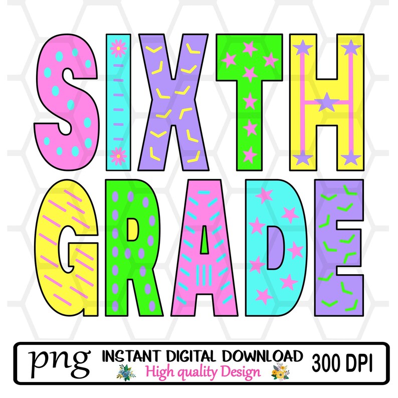 Sixth Grade // Pink Purple Lt Blue // Stacked Design // School Grade ...